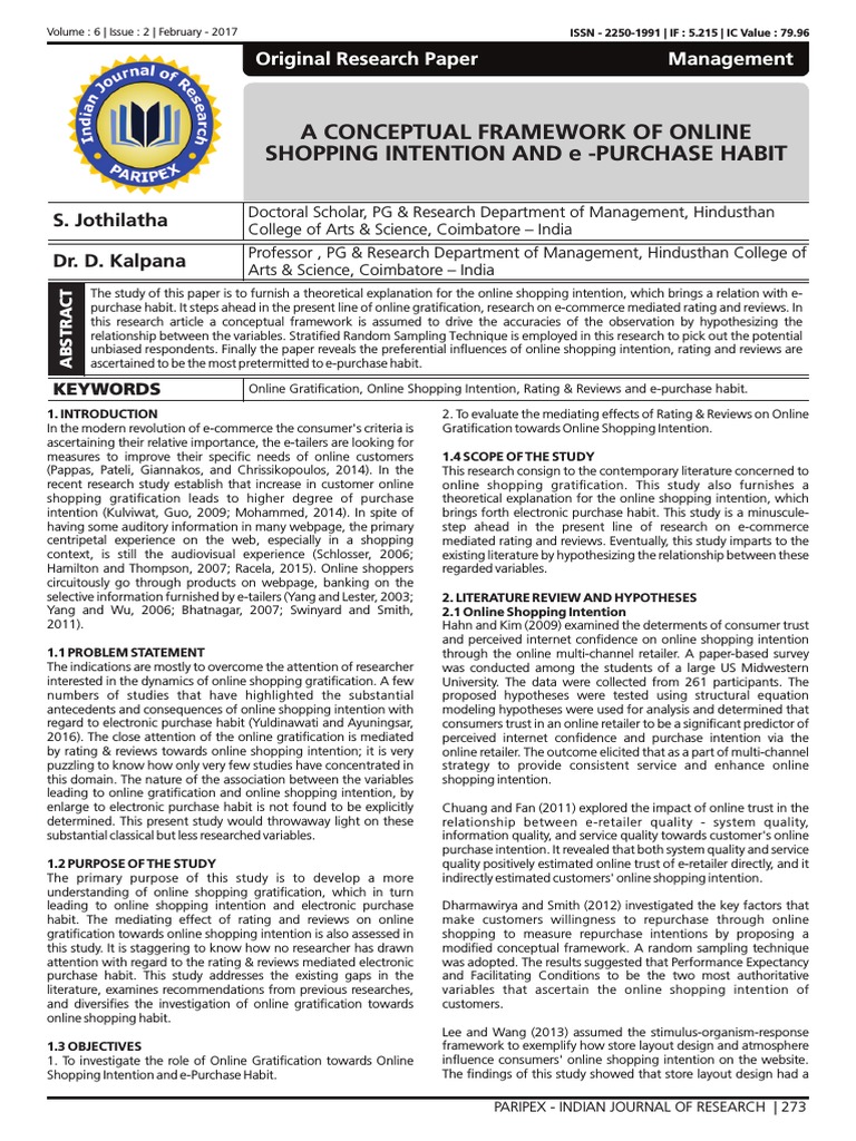 A Conceptual Framework of Online Shopping Intention and E - Purchase ...