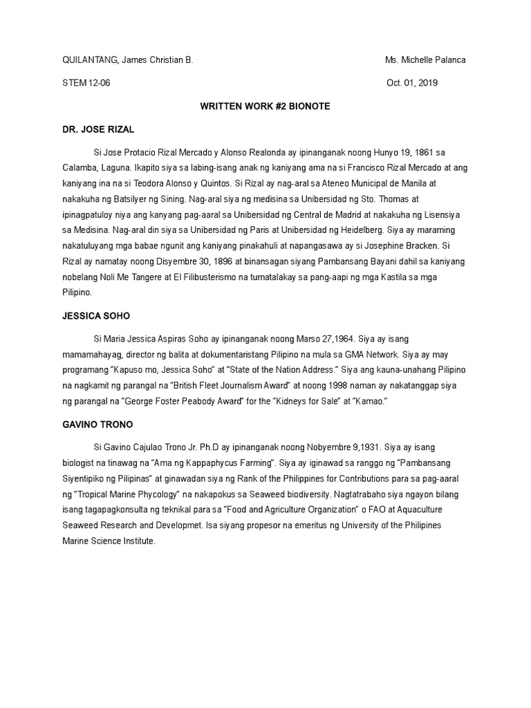 Bio Note Creative Writing | PDF