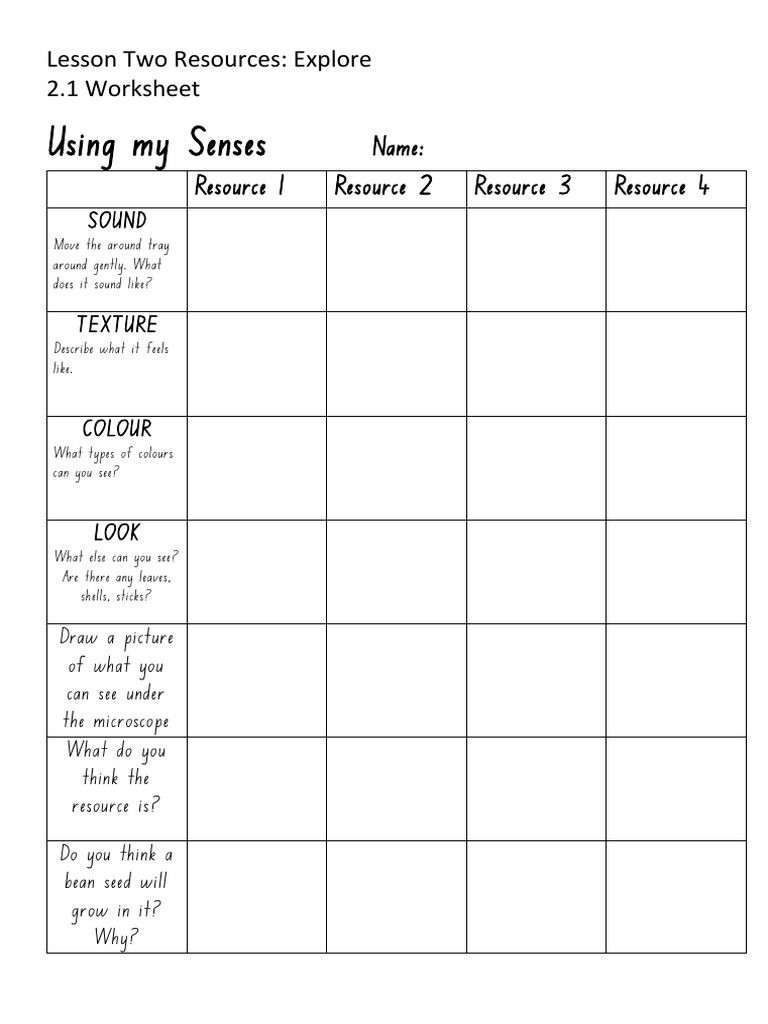 Sensory Exploration Worksheet Guide | PDF