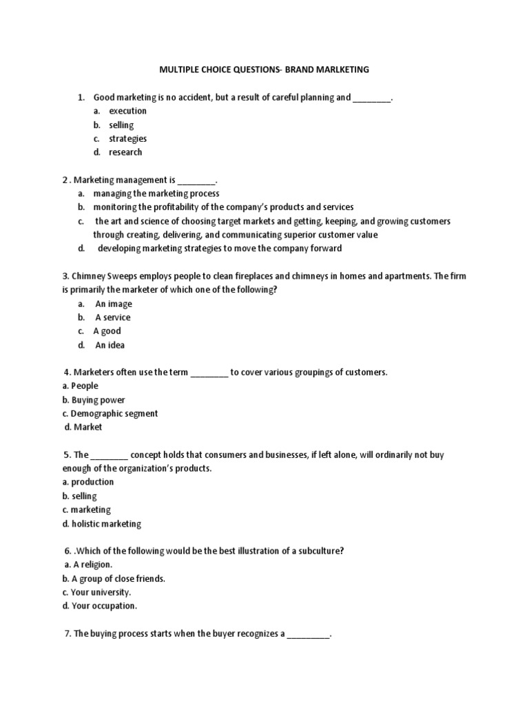 MCQ Brand Marketing | PDF | Brand | Marketing