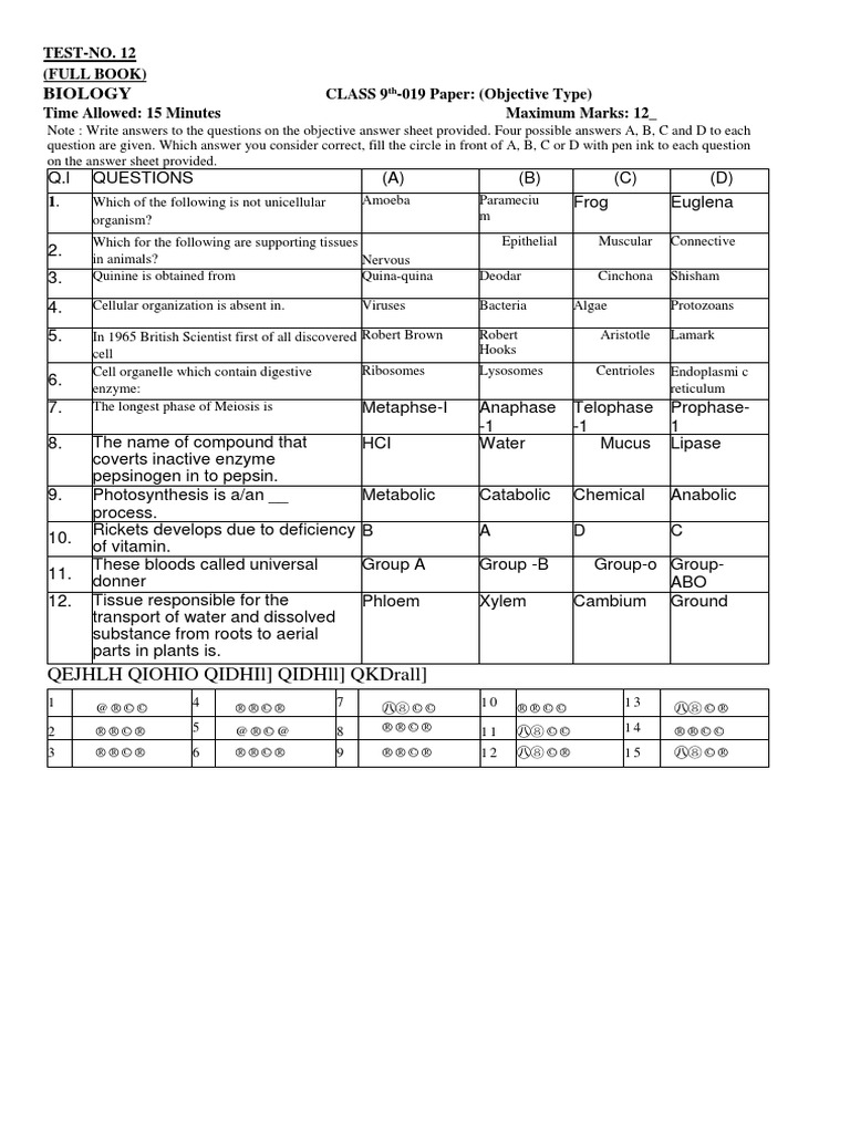 9th Class Biology Full Book Test | PDF | Cell (Biology) | Biochemistry