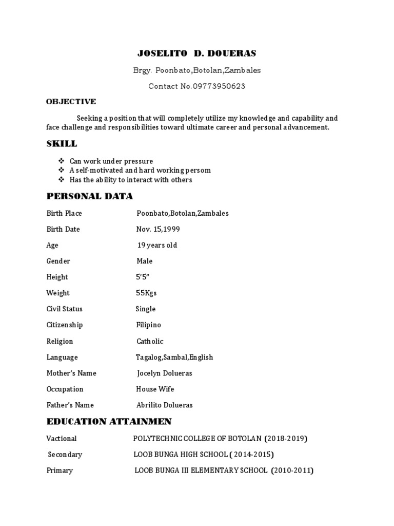 Joselito D. Doueras: Objective Seeking A Position That Will Completely Utilize My Knowledge and ...