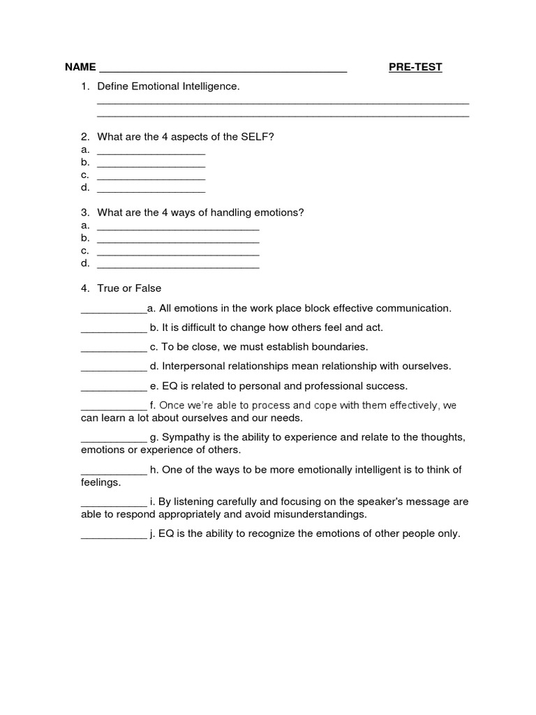 Pre & Post Test | PDF | Emotional Intelligence | Sympathy