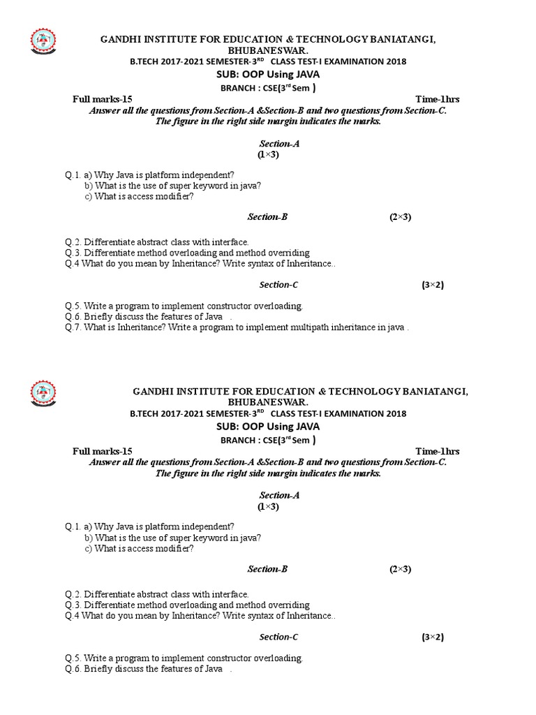 Sub: Oop Using Java) | Download Free PDF | Inheritance (Object Oriented ...