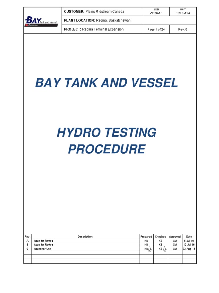 A83910-14 Attachment 6.6 Tank Hydrostatic Test Procedure - A5Q4Q5 | PDF ...