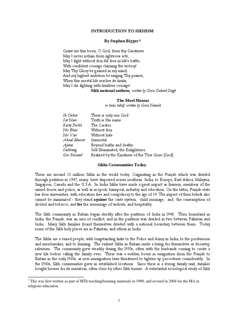 SIKHISM Introduction | PDF | Guru Nanak | Guru Granth Sahib