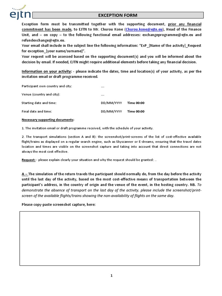 Exception Form | PDF | Screenshot | Business