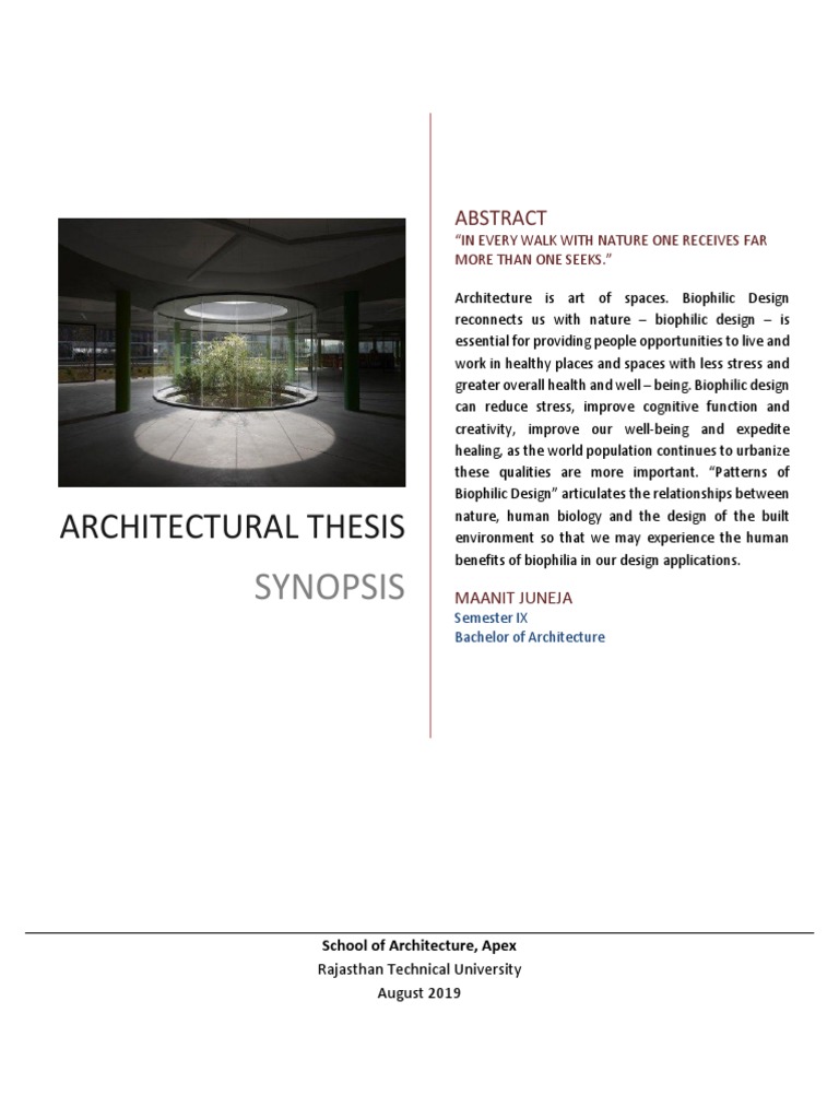Synopsis: Architectural Thesis | PDF | Built Environment | Design