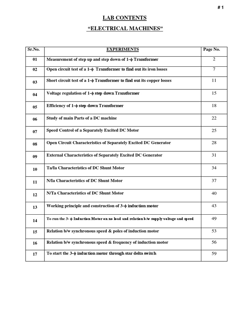 Lab Contents "Electrical Machines": To run the 3-ϕ Induction Motor on ...