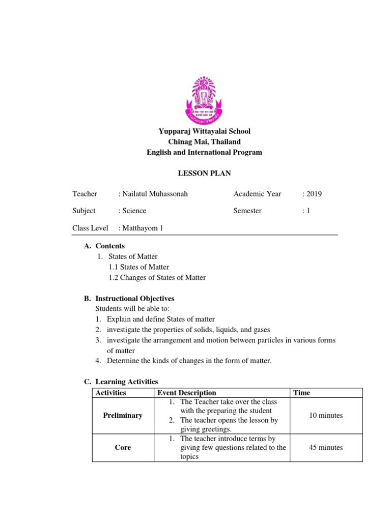States of Matter Lesson Plan | PDF | Matter | Lesson Plan