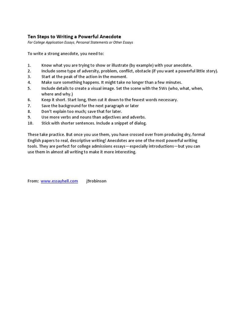 10 Steps to Writing a Powerful Anecdote | Essays | Adjective | Free 30 ...