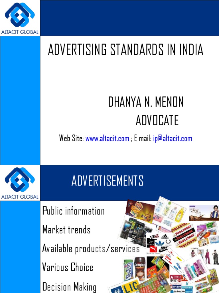 Advertising Standards in India: Dhanya N. Menon Advocate | PDF ...