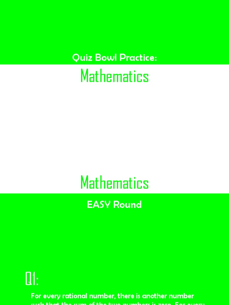 Math Quiz Bowl Practice Questions | PDF | Numbers | Equations