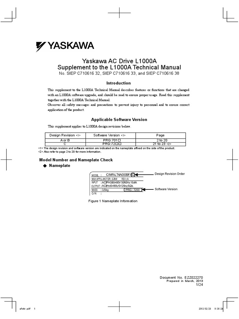 Yaskawa AC Drive L1000A Supplement To The L1000A Technical Manual | PDF | Electric Motor ...