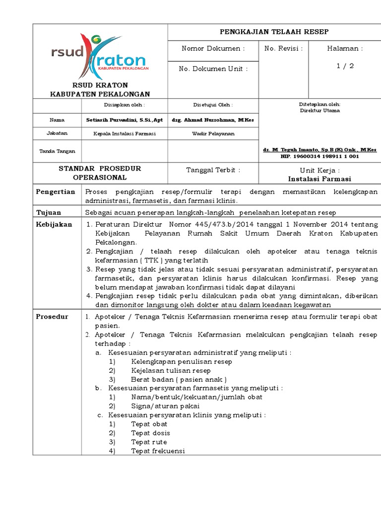 Spo Pengkajian Telaah Resep | PDF