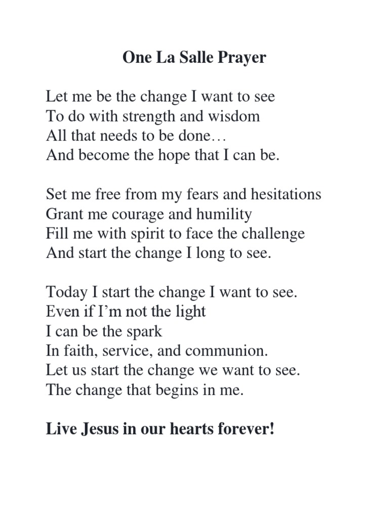 One La Salle Prayer Lirik | PDF