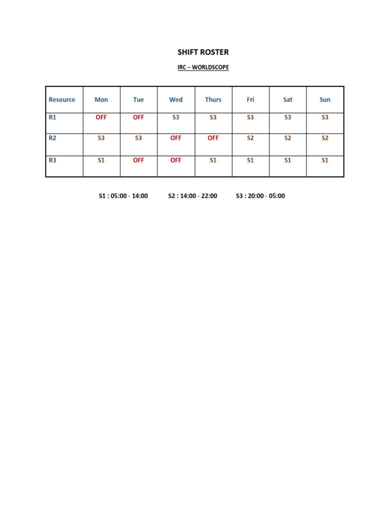 Shift Roster | PDF