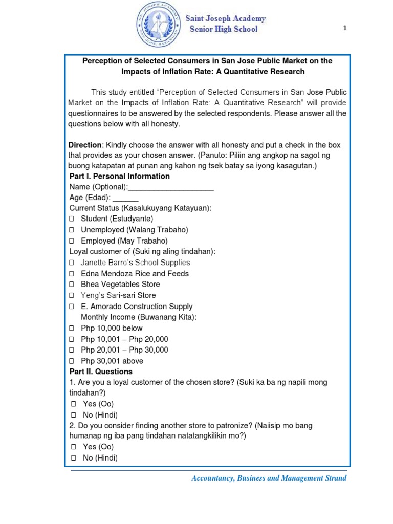 Questionnaire Standard Form | PDF | Inflation | Macroeconomics