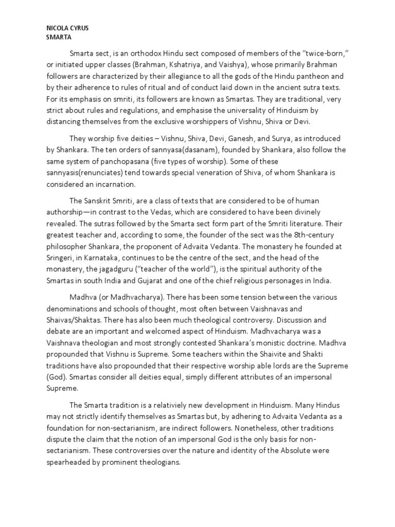 An Overview of the Smarta Sect of Hinduism: Its Worship Practices ...