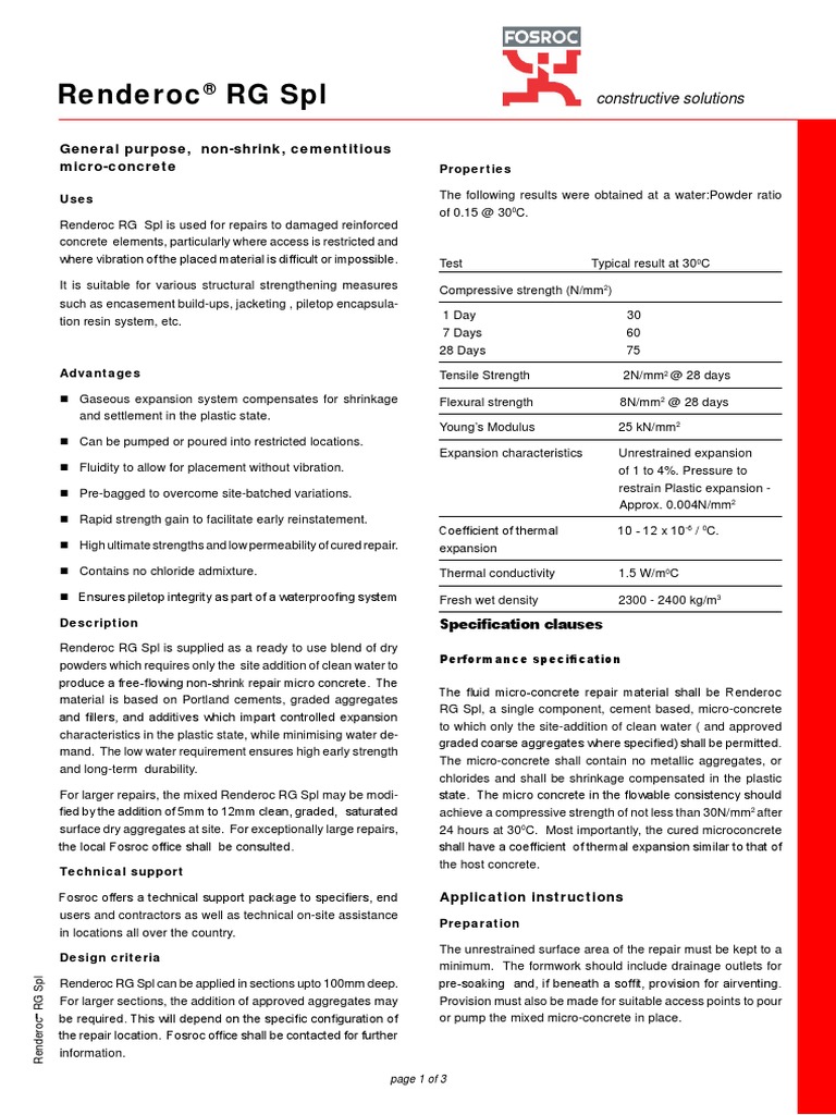 TDS Renderoc RG SPL India | PDF | Concrete | Economic Sectors