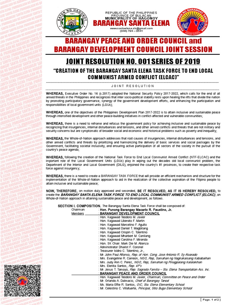 Bpoc - BDC Joint Resolution No.001 s.2019 | PDF | Peacebuilding ...