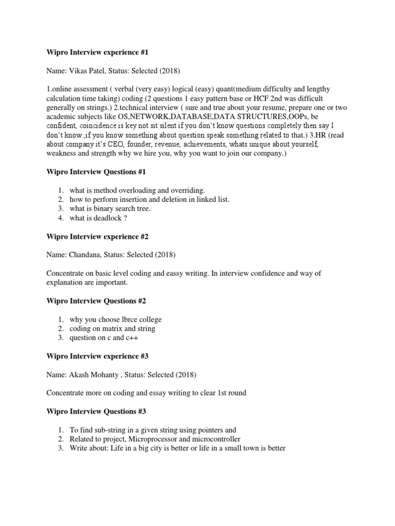 Wipro Interview Experience | PDF
