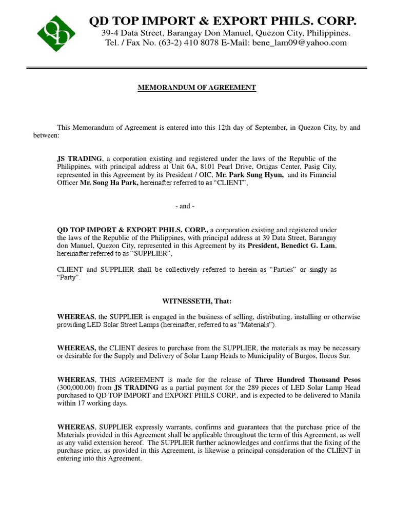 MOA Payment Terms | PDF | Government | Business