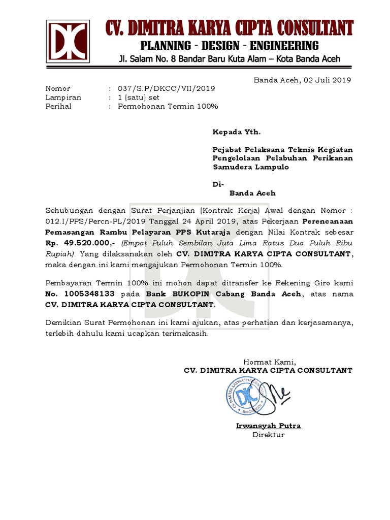 Surat Permohonan Termin Dimitra | PDF