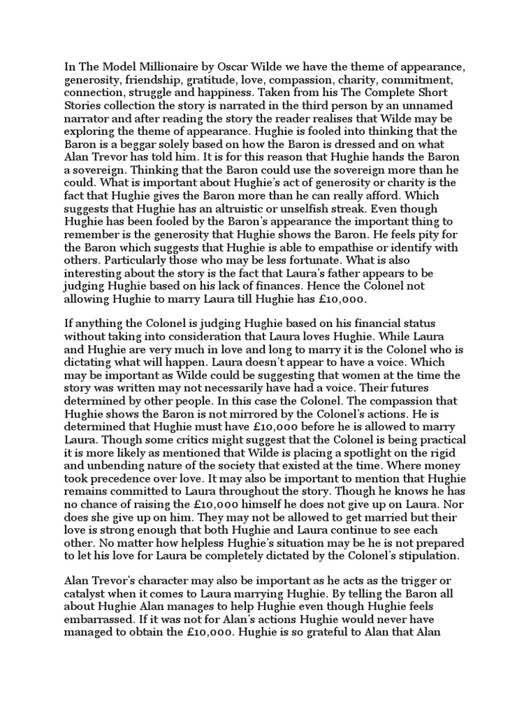 In The Model Millionaire by Oscar Wilde We Have The Theme of Appearance ...