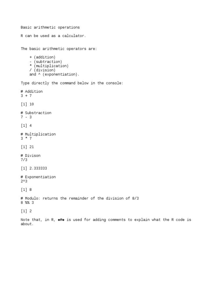 R Arithmetic for Beginners | PDF