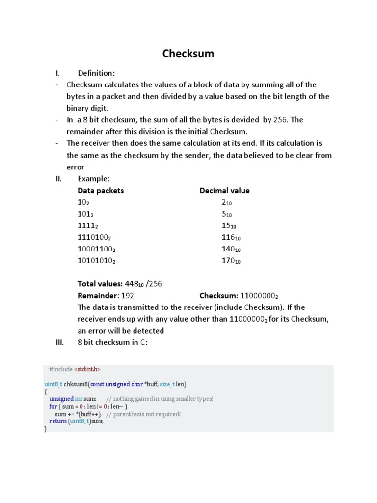 Checksum: Data Packets Decimal Value | PDF