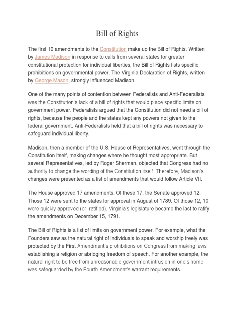 Bill of Rights: Constitution James Madison | Download Free PDF | United ...
