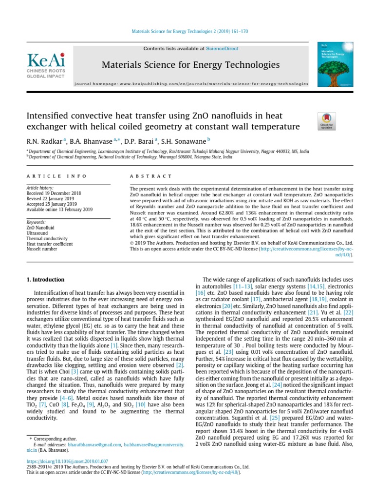 Intensified Convective Heat Transfer Using ZnO Nanofluids in Heat ...