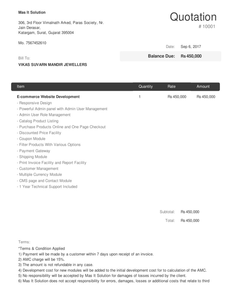 Quotation: 450,000 Balance Due | PDF