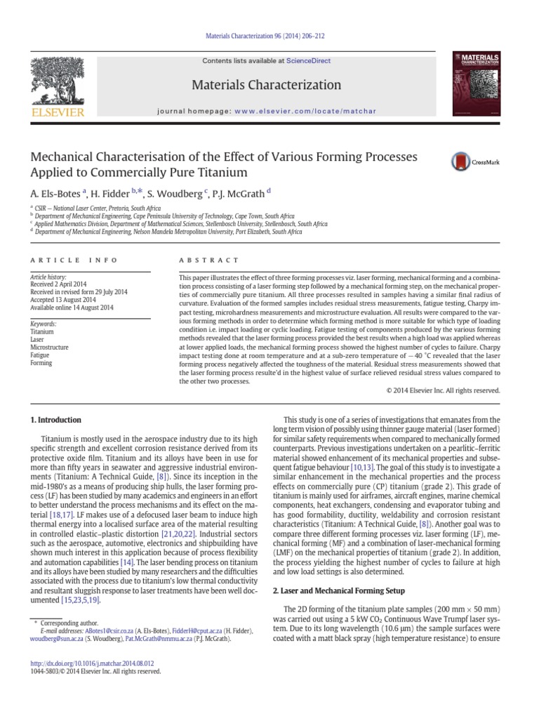 Mechanical Characterisation of The Effect of Various Forming Processes ... Mechanical Characterisation of The Effect of Various Forming Processes ...