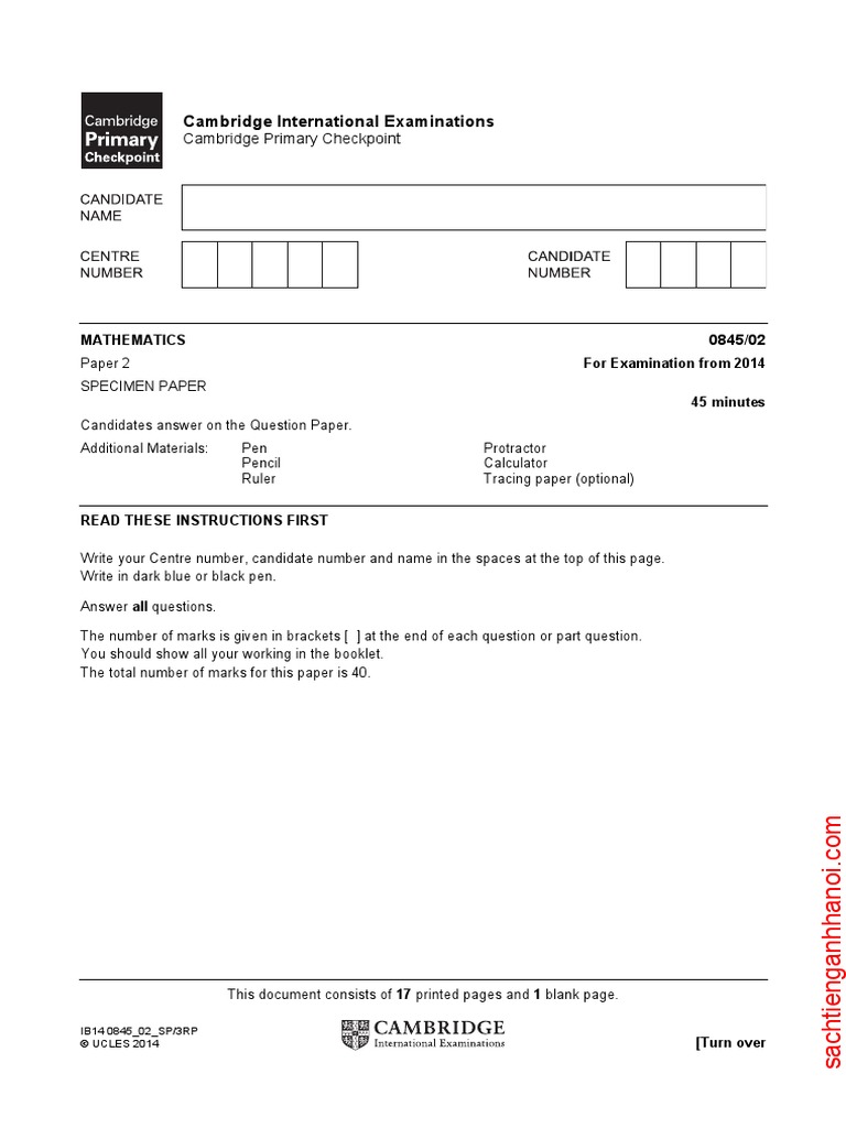 Maths Specimen Paper 2 2014 2017 | PDF | Fraction (Mathematics) | Shape