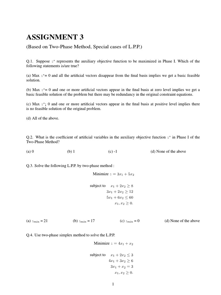 Two-Phase Method Assignment Solutions | PDF | Theoretical Computer ...