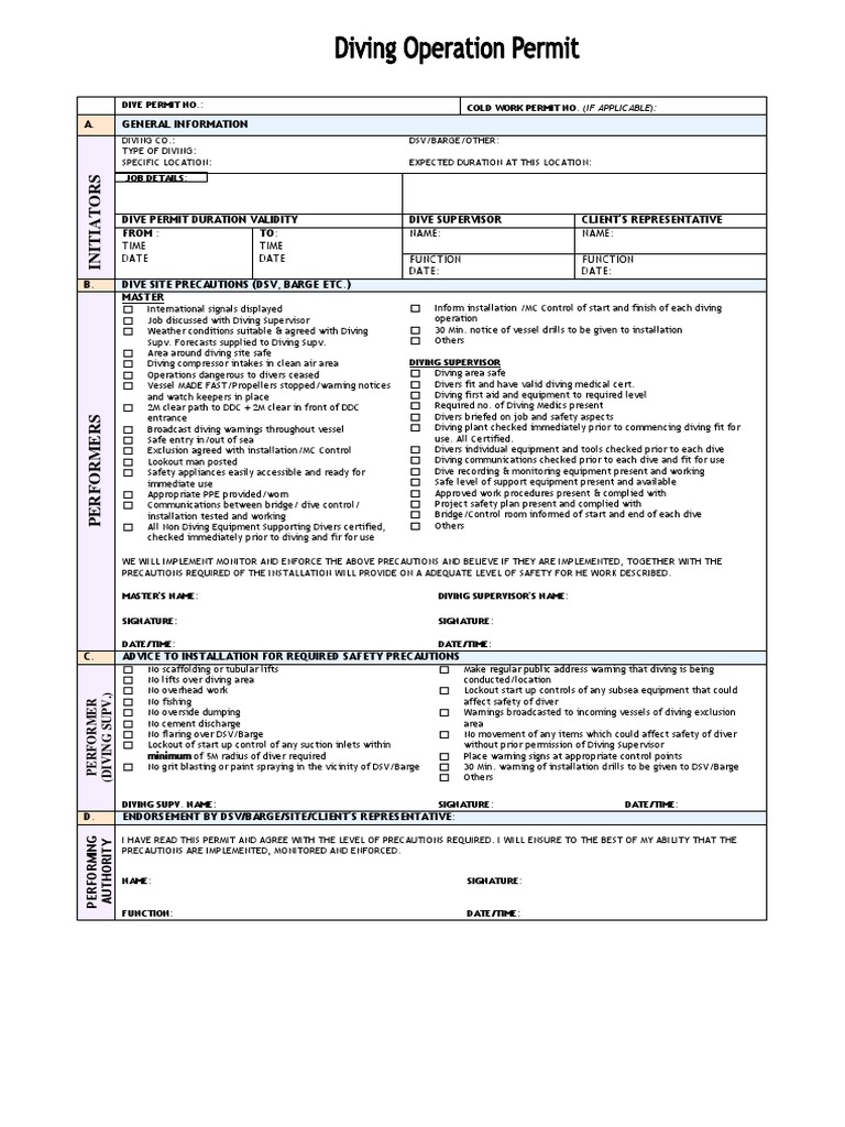 Diving Operation Permit Rev02 | PDF | Underwater Diving | Scuba Diving
