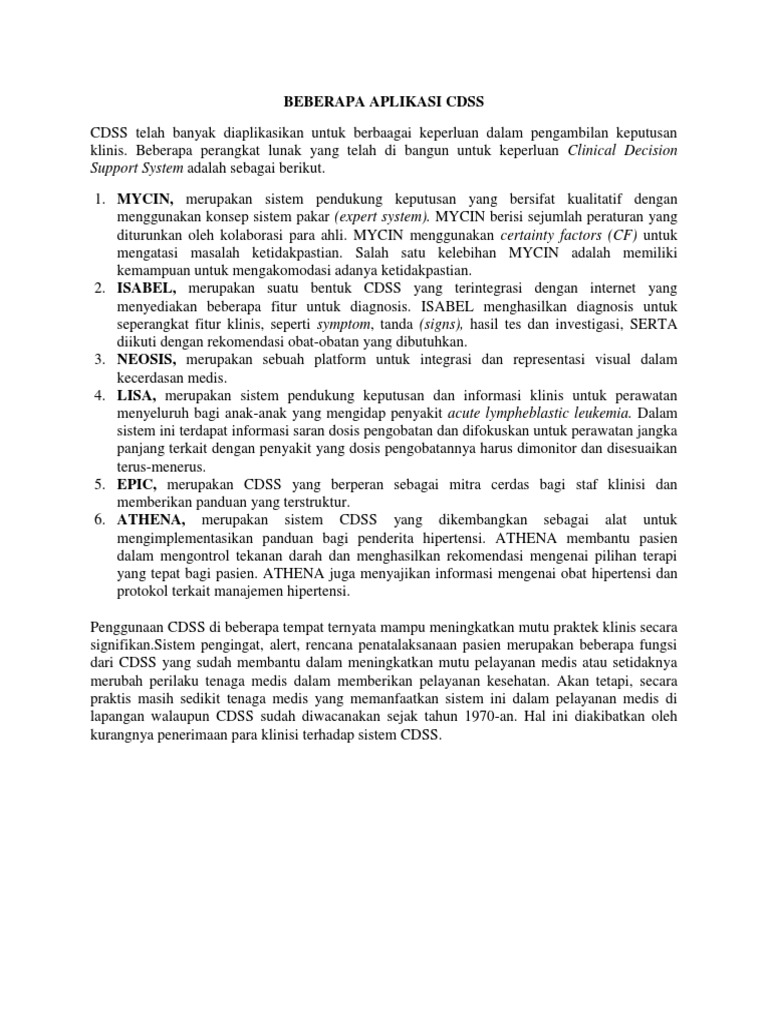 Contoh Aplikasi CDSS | PDF