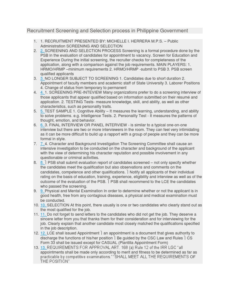 Recruitment Screening and Selection Process in Philippine Government ...