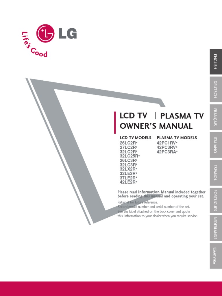 LCD TV Plasma TV Owner'S Manual | Download Free PDF | Hdmi | Film Industry