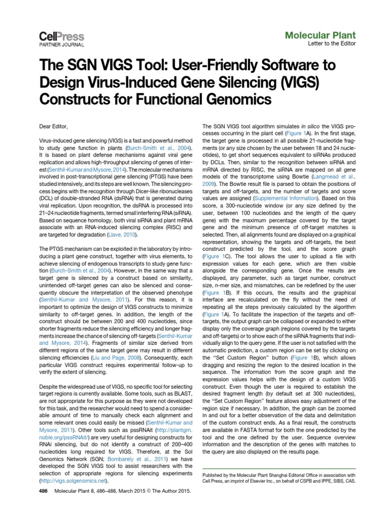 The SGN VIGS Tool: User-Friendly Software to Design Virus-Induced Gene Silencing (VIGS ...