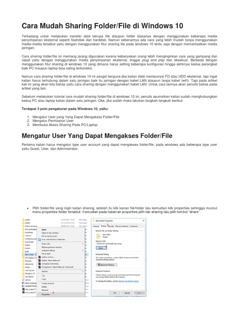 Cara Mudah Sharing Folder File Di Windows 10 | PDF
