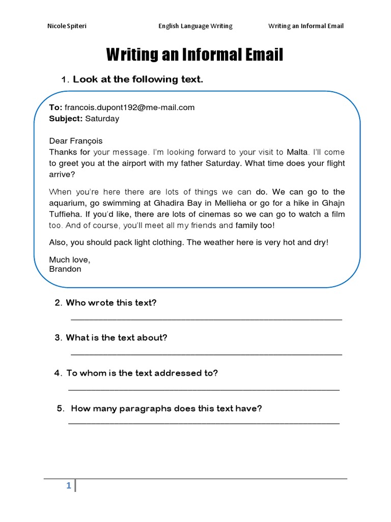 Writing An Informal Email | PDF