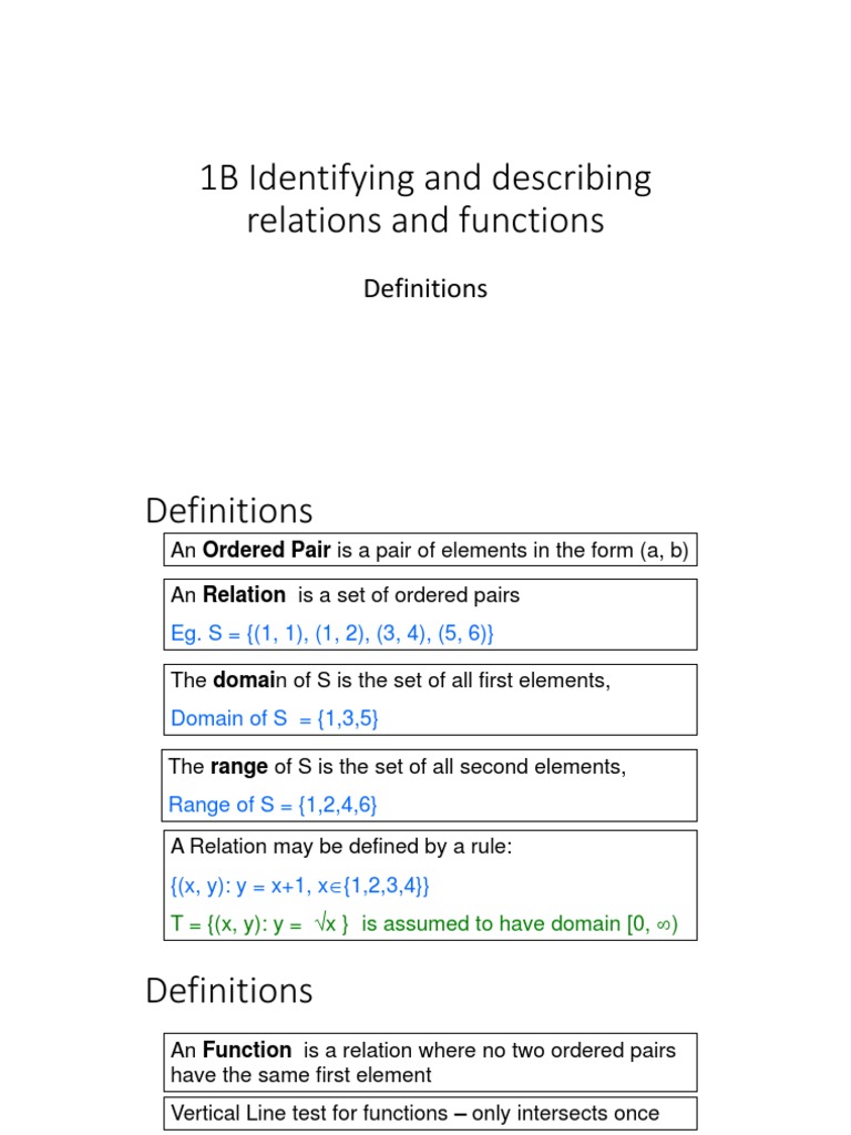 1B Identifying and Describing Relations and Functions | PDF