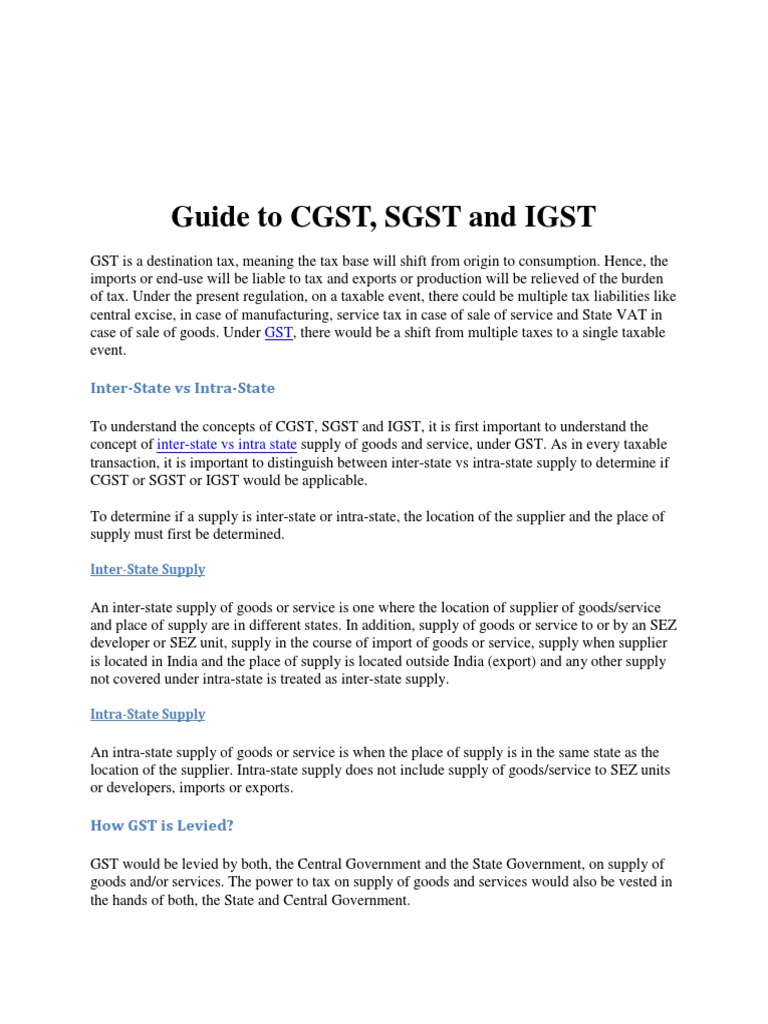 Guide To CGST, SGST and IGST: Inter-State Vs Intra-State | PDF | Taxes ...