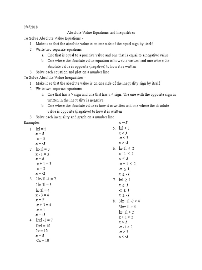 Absolute Value Equations and Inequalities | PDF | Inequality ...