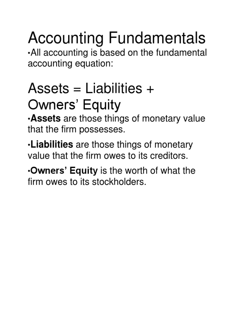 Accounting Fundamentals: Assets Liabilities + Owners' Equity | PDF