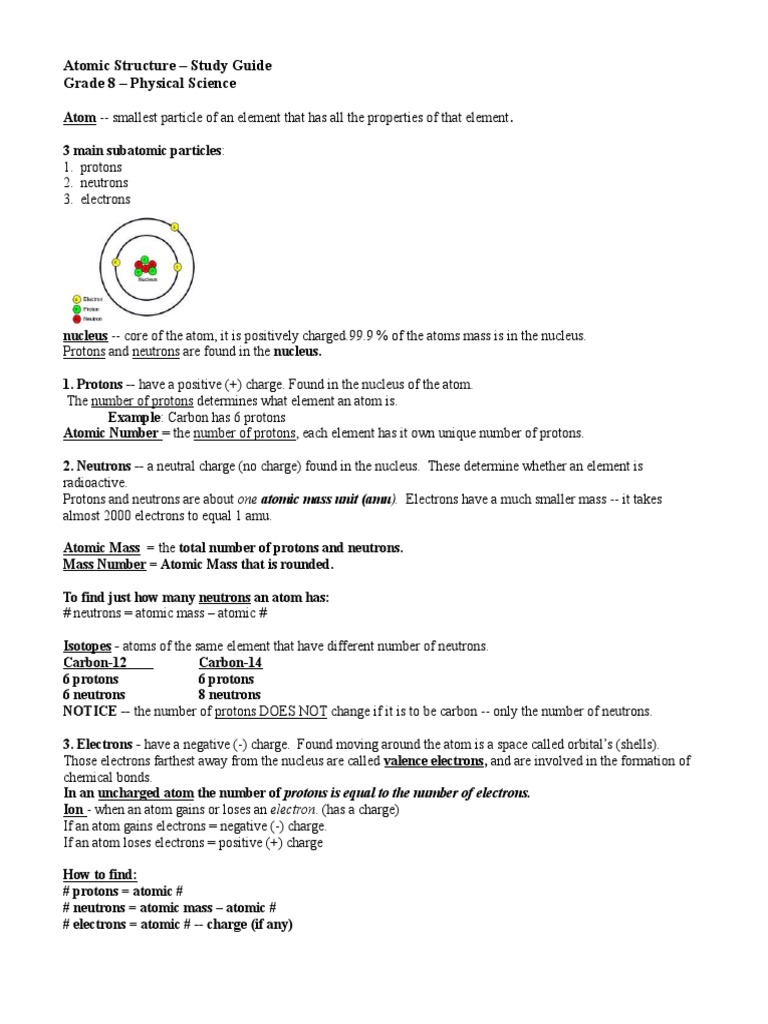 Atomic Structure Study Guide | PDF