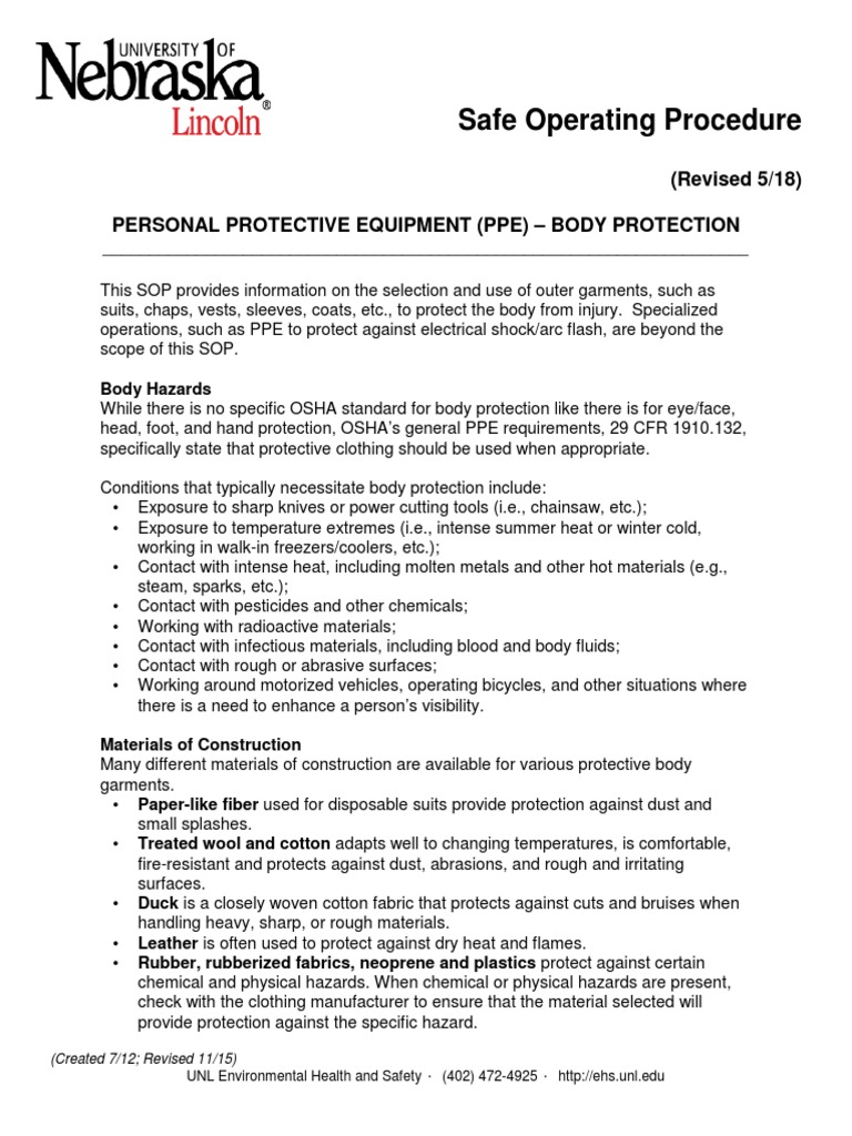 S Ppe Body Protection | PDF | Personal Protective Equipment | Clothing